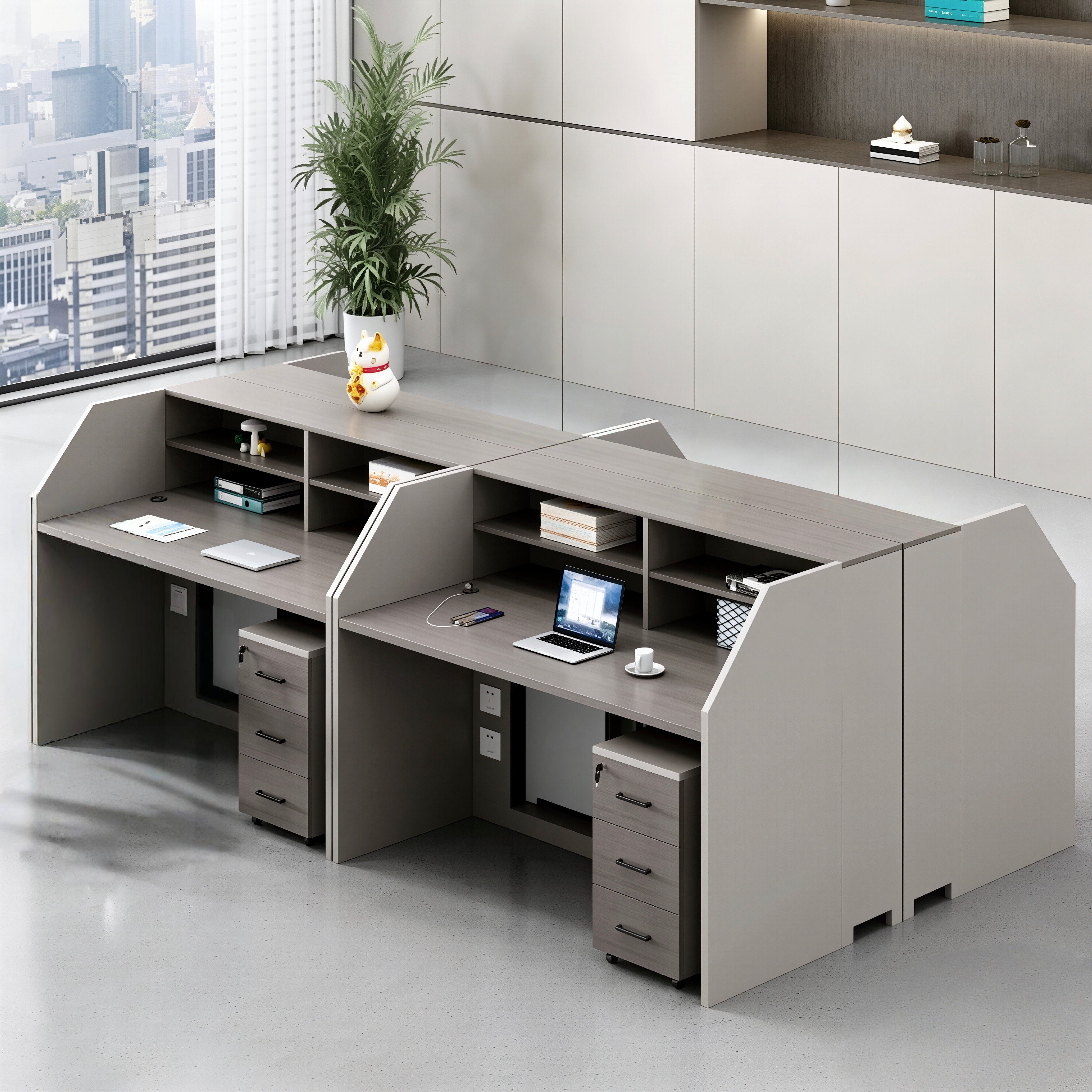 Open Plan Office Workstations with Privacy Partitions and Under-Desk S ...