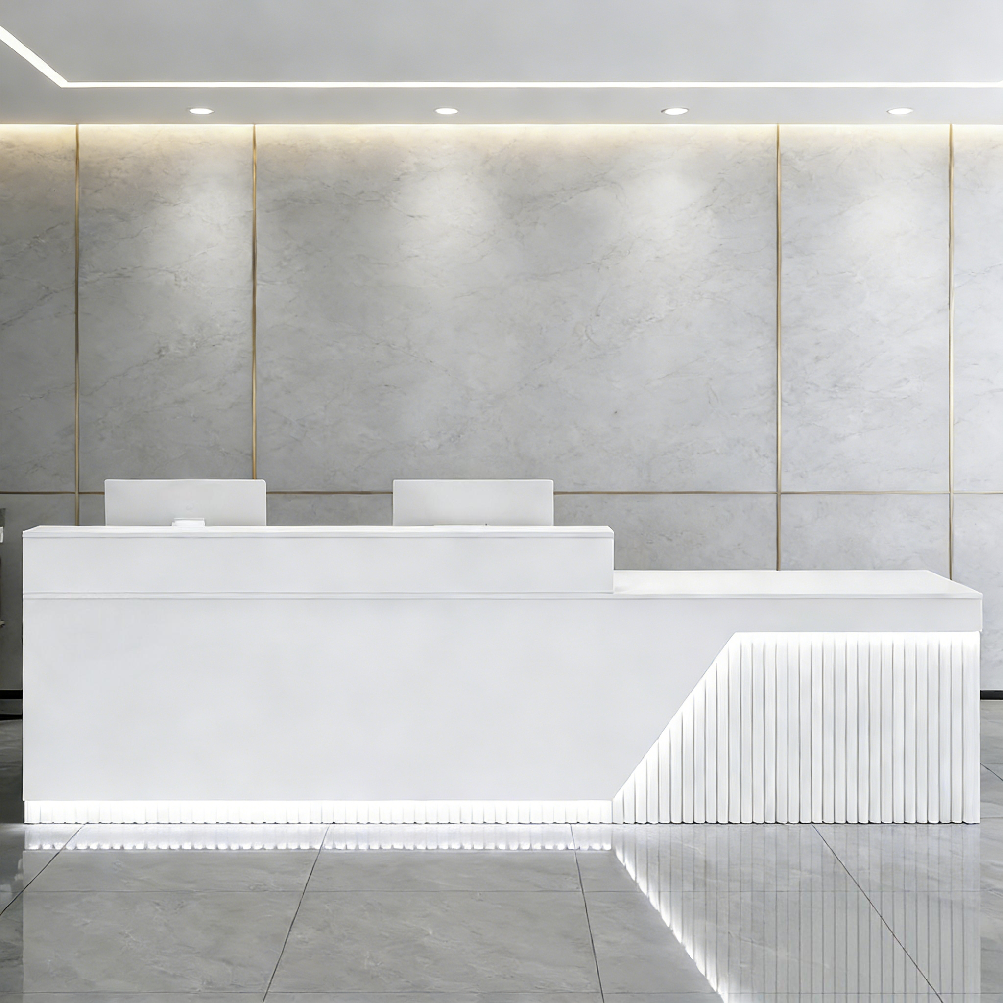 Modern White LED Reception Counter with Fluted Front Panel – Relvox ...